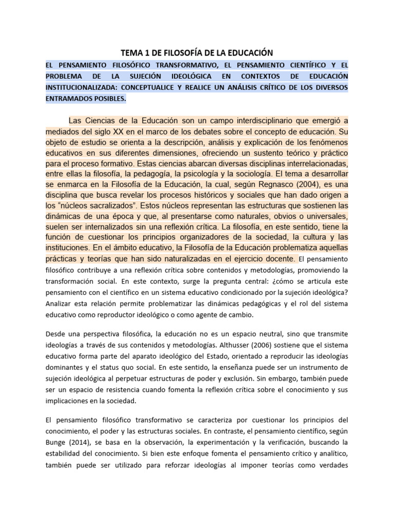 1-Filosofía de La Educación | PDF | Ideologías | Pedagogía