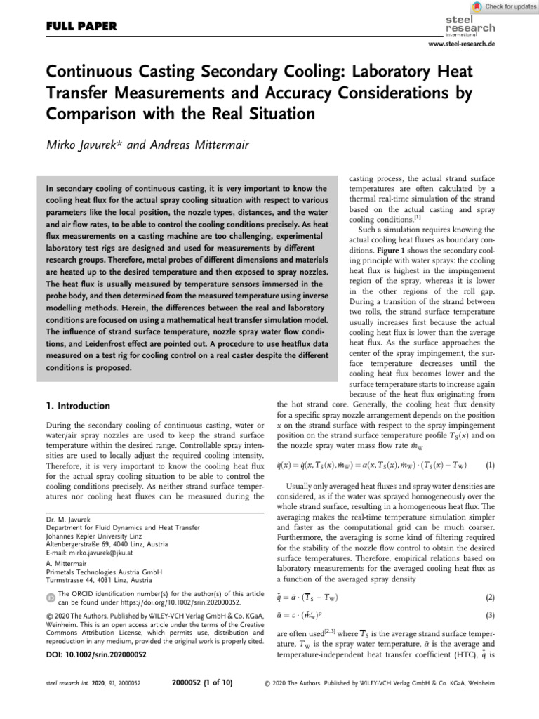 Secondary Cooling in Continuous Casting | PDF | Heat | Heat Transfer