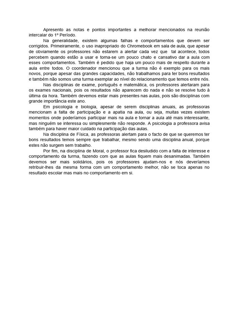 Notas Reunião Intercalar | PDF