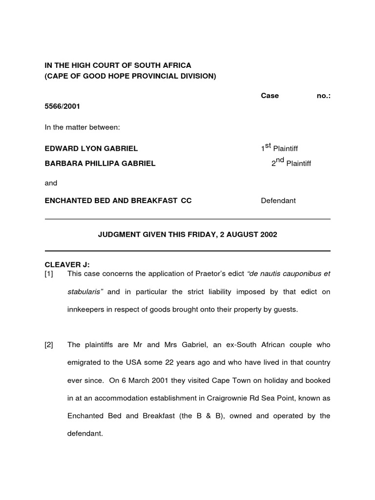 Gabriel Vs Enchanted Bed and Breakfast | PDF | Negligence | Window