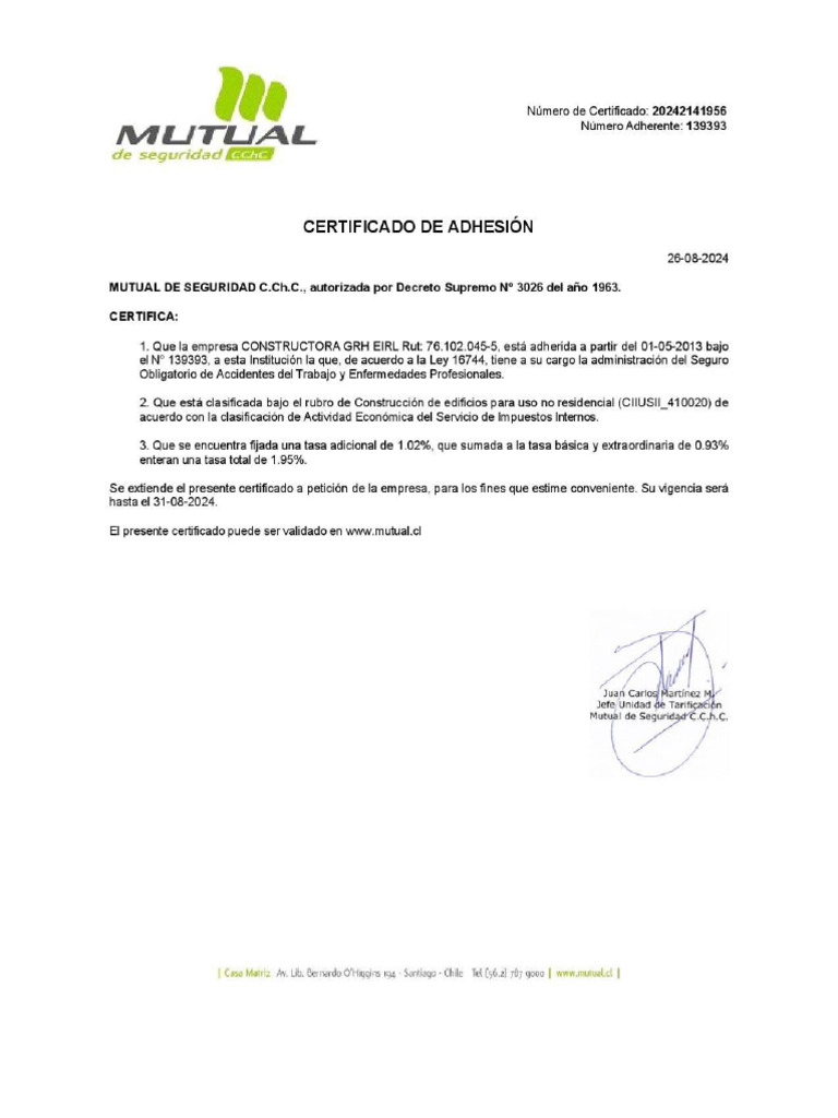 Certificado Mutual | PDF