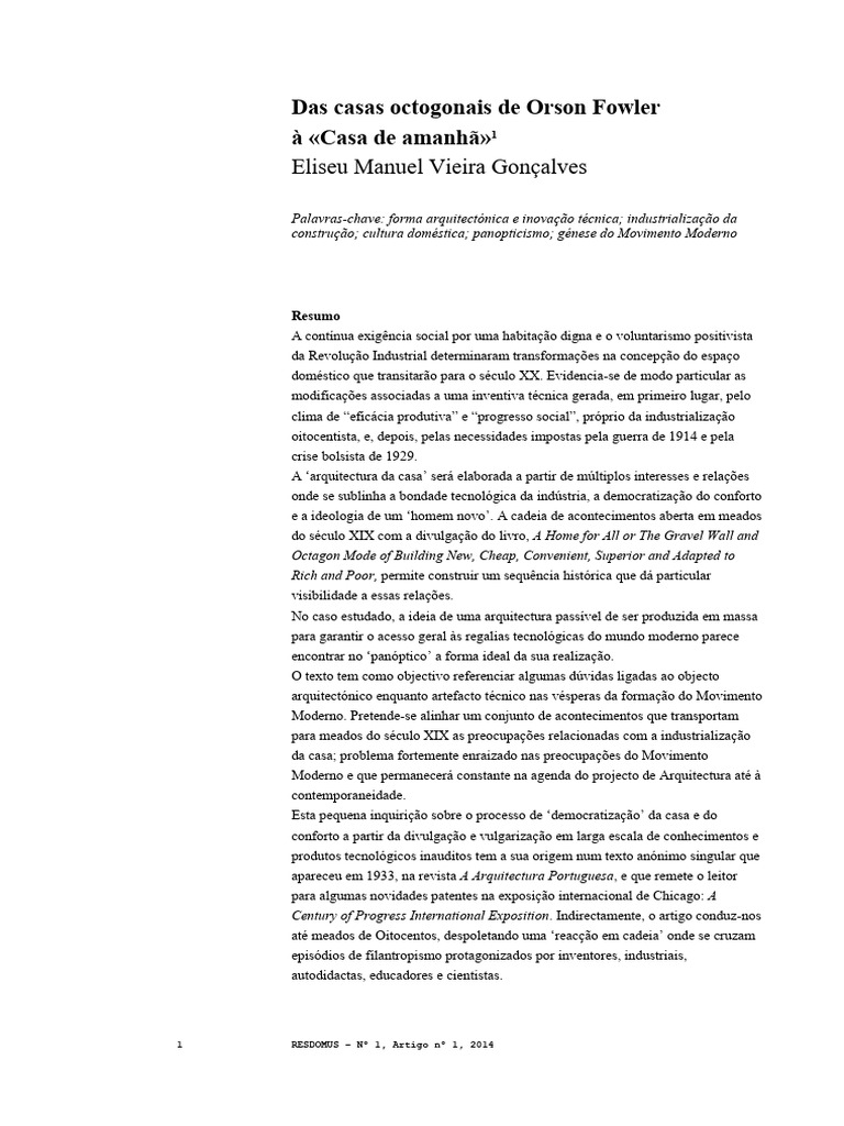 Das casas octogonais de Orson Fowler à «Casa de amanhã» | PDF ...