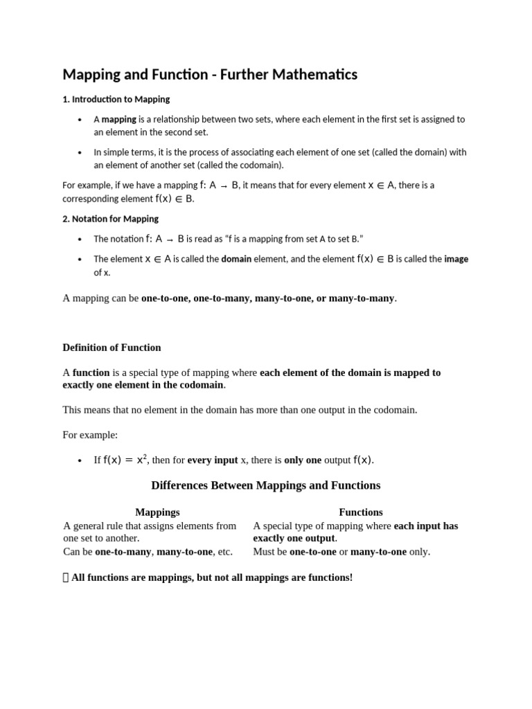 Mapping and Function - SS1 FURTHER MATHS | PDF | Function (Mathematics) | Functions And Mappings