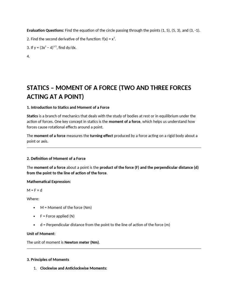 STATICS - Moment of A Force - SS3 FURTHER MATHS | PDF | Force | Mechanical Engineering