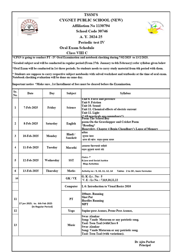 8th-CPT_IV_Oral_syllabus_and_Time_table1 | PDF
