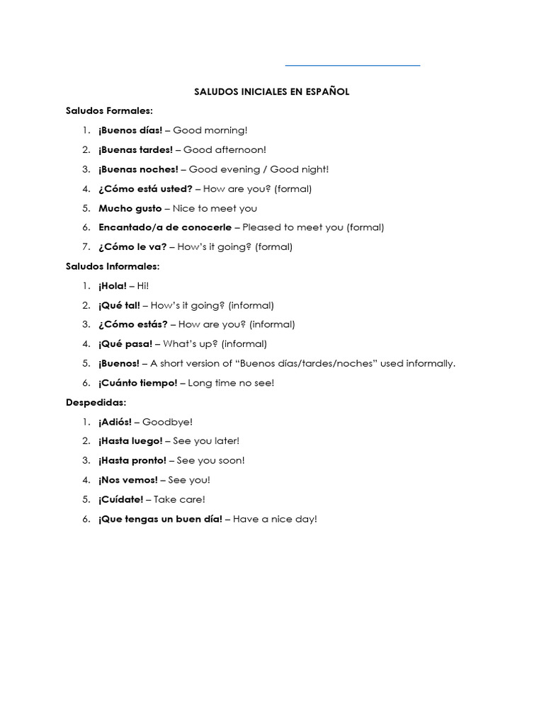 Clases de Español: Saludos y Despedidas | PDF
