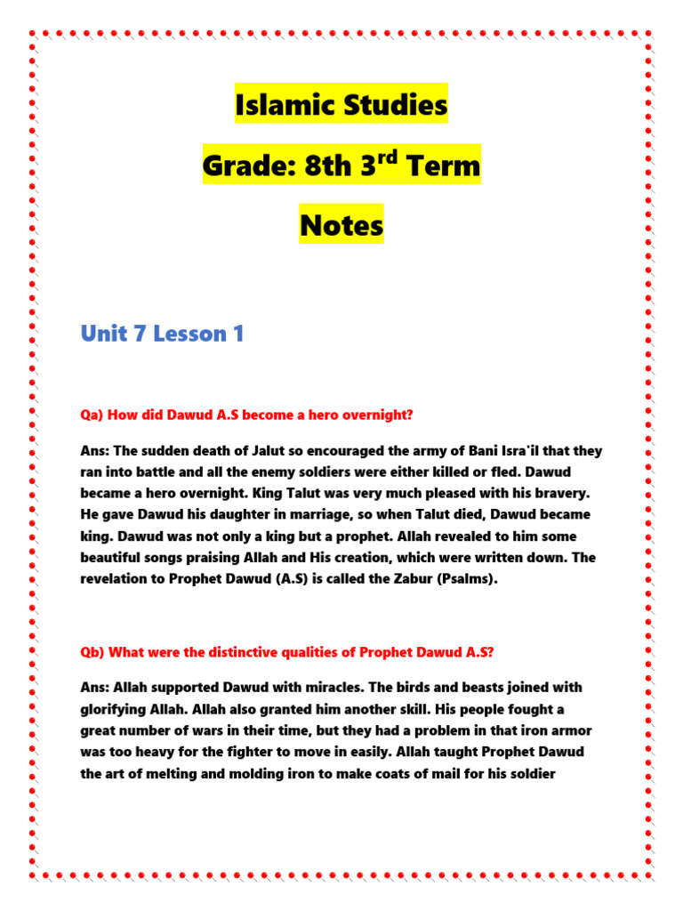 Class 8 Islamic Education Notes 3 Term | PDF | God In Islam | Quran