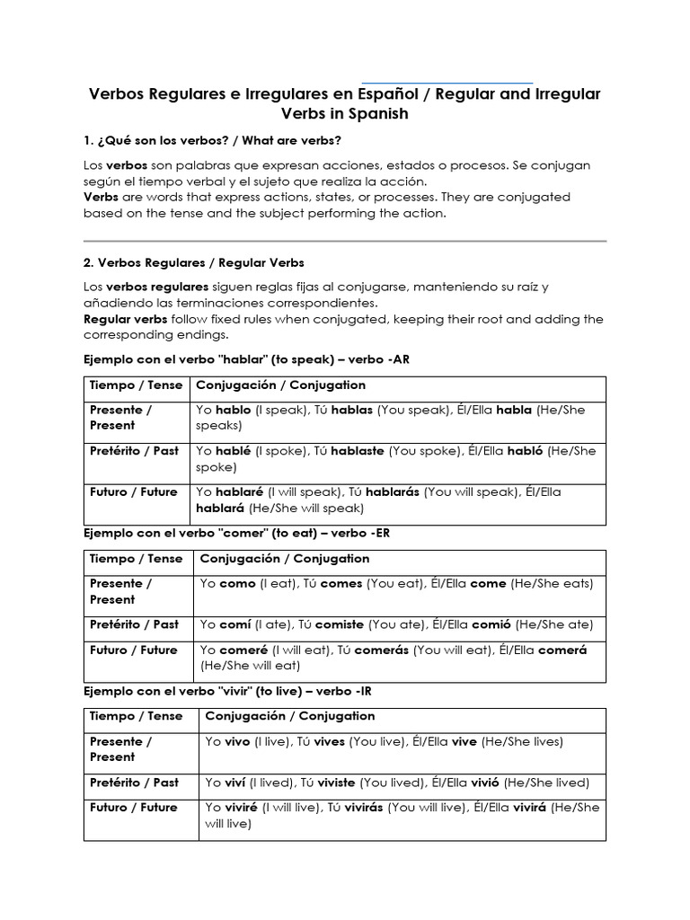 Verbos Regulares e Irregulares en Español | PDF | Verbo | Mecánica del lenguaje