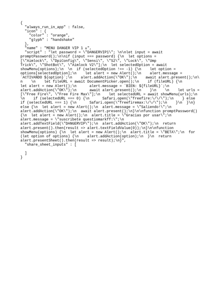 MENU DANGER VIP 1 .Scriptable | PDF