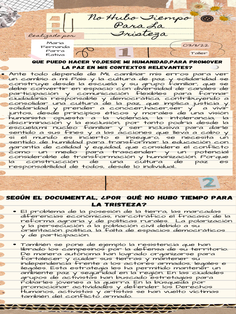 Taller No Hubo Tiempo para La Tristeza 1 | PDF