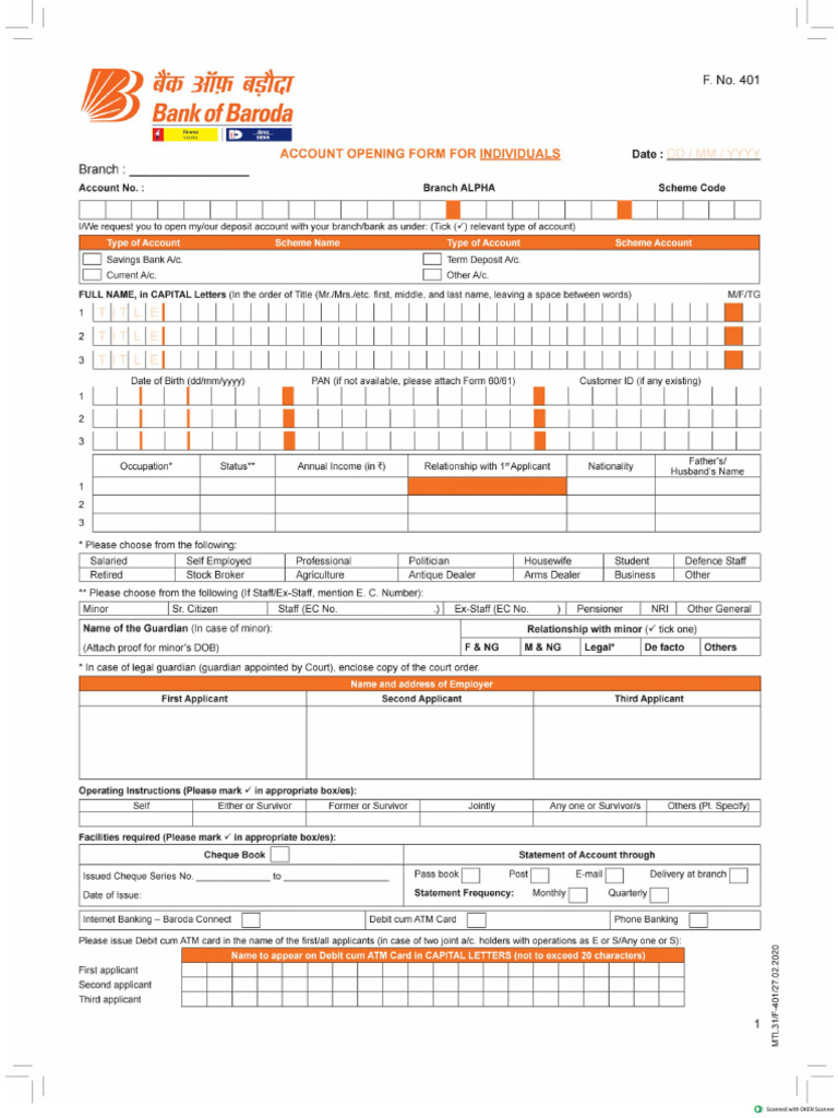 F 401 Account Open Form For Individual | PDF