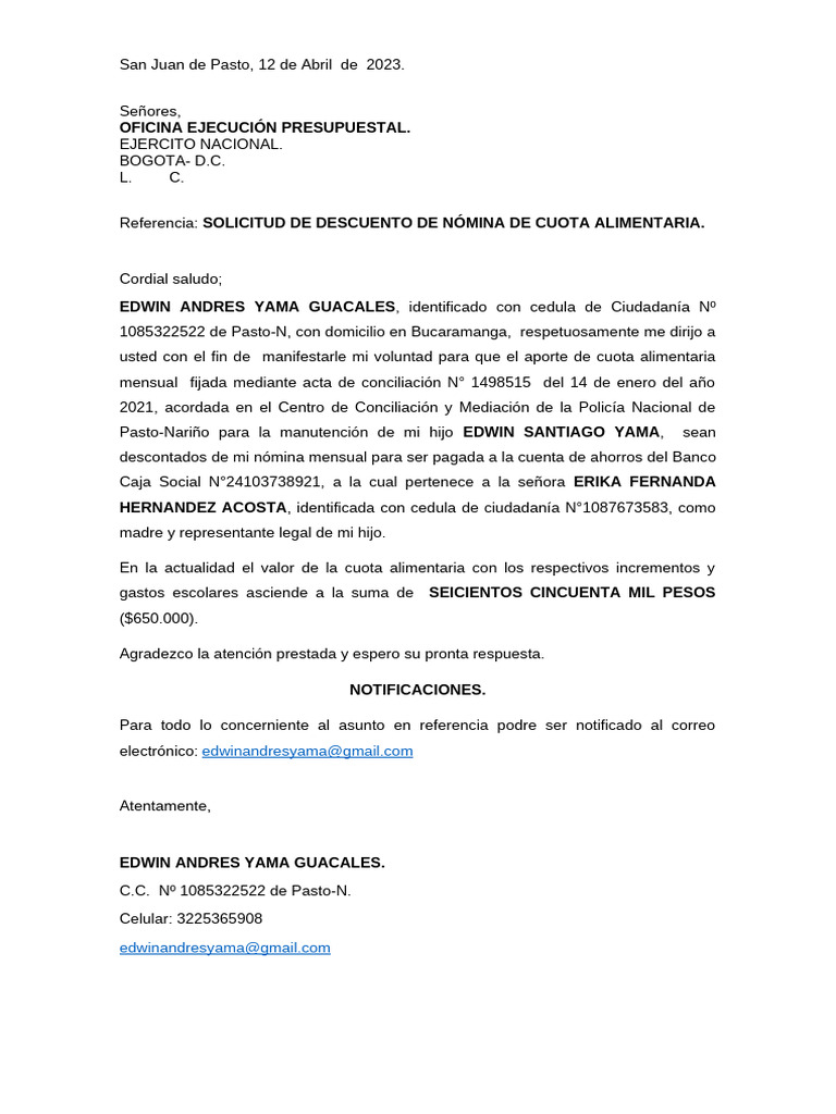 Solicitud Descuento Nómina Alimentaria | PDF