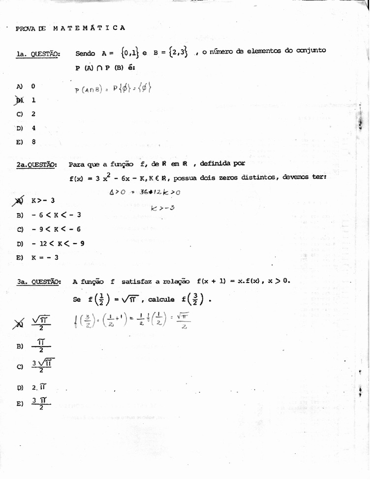 EFOMM 1992 Matematica Original Solucoes Manuscritas Gabarito JS | PDF