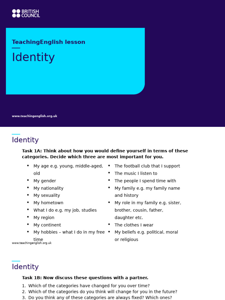 Exploring Personal Identity in Lessons | PDF | Social Psychology