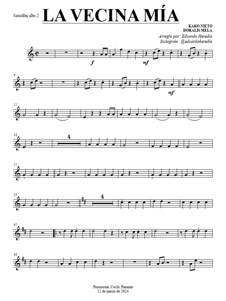 La Vecina Mía - Sax Alto 2 | PDF