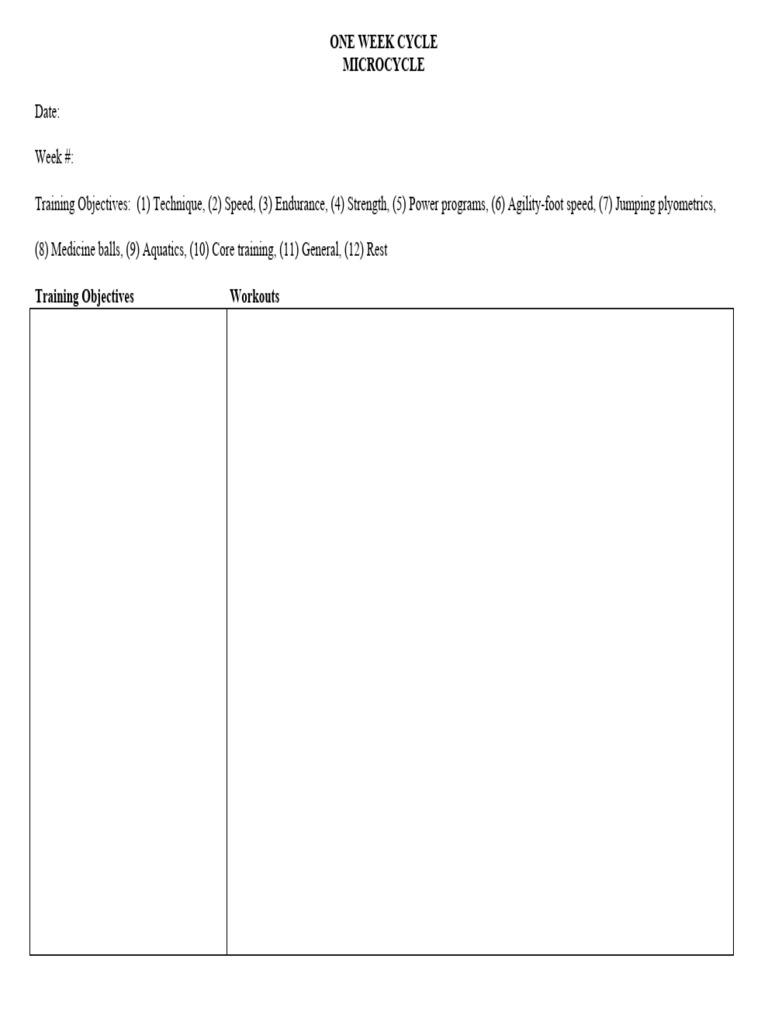 One Week Microcycle Worksheet GP | PDF