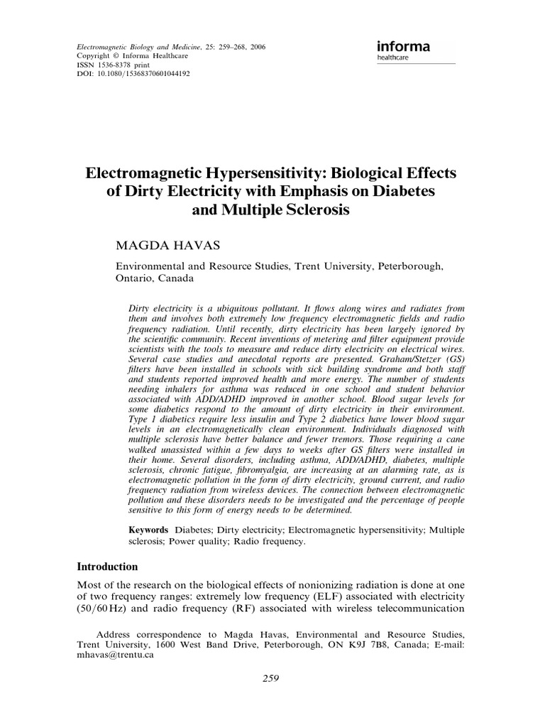 Magda Havas EHS Biological Effets Electricity Emphasis Diabetes ...