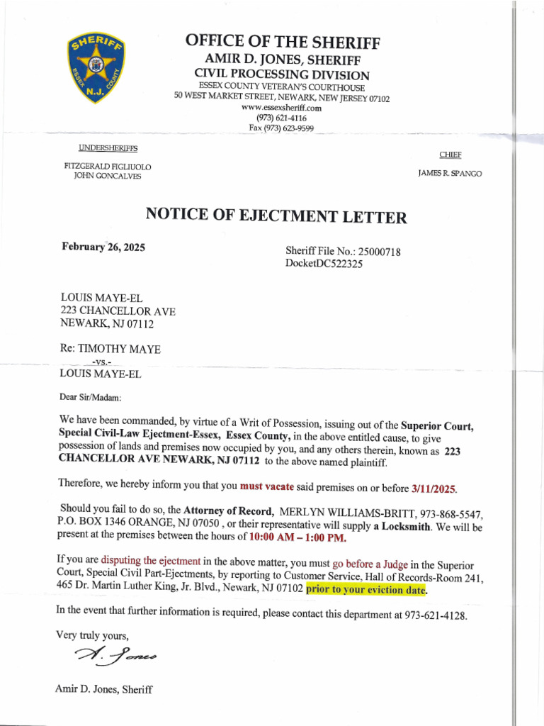 Document - 2025-02!28!125733-Ejectment Order From Sheriff | PDF