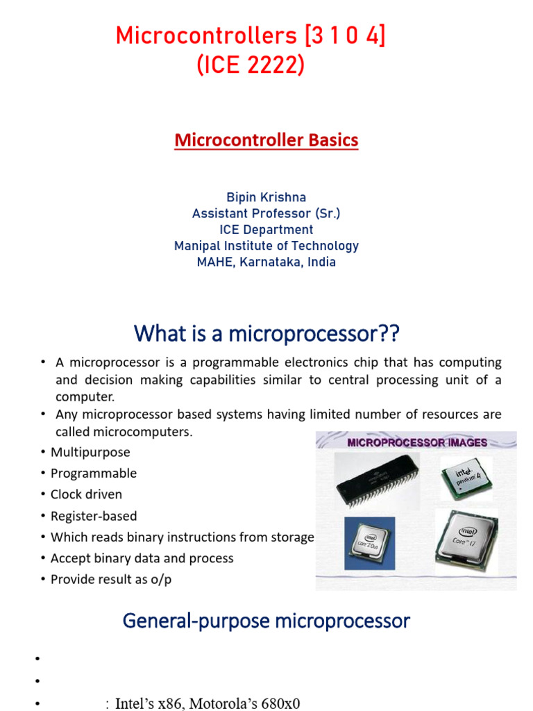 MC Class 1 Microcontroller Basics | PDF | Microcontroller | Microprocessor