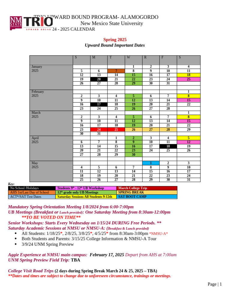NMSU Spring 2025 Upward Bound Dates | PDF | Schools