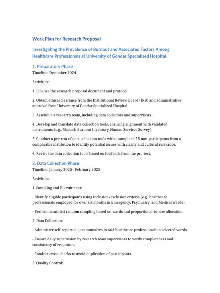 Burnout Research Work Plan | PDF | Statistics | Sampling (Statistics)