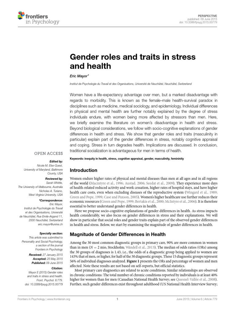 Gender, Stress, and Health Dynamics | PDF | Stress (Biology) | Masculinity