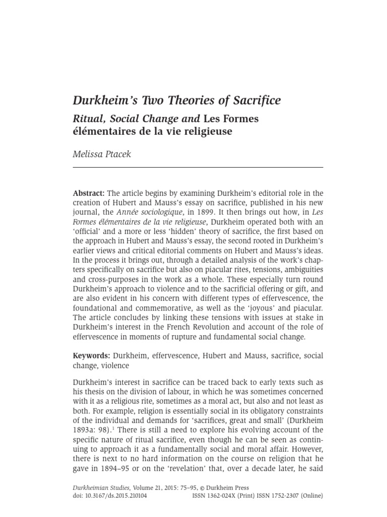 Durkheim's Theories of Sacrifice Explained | PDF | Émile Durkheim | Rituals