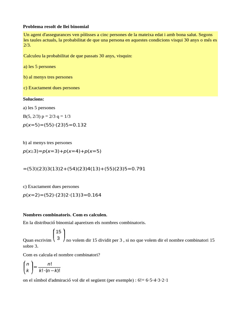 Problemas de Distribucion Binominal y Calculo de Numeros Combinatorios | PDF