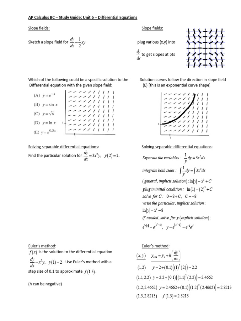 Apcalcbc Study Guide Unit6 DiffEq | PDF | Differential Equations | Calculus