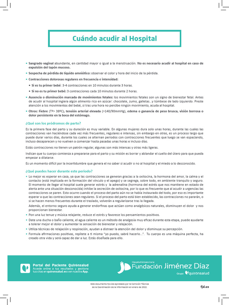 Hoja A4 Cuando Acudir Al Hospital FJD AF | PDF | Parto