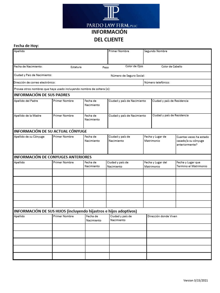 Client Questionnaire (Spanish) | PDF | Instituciones sociales