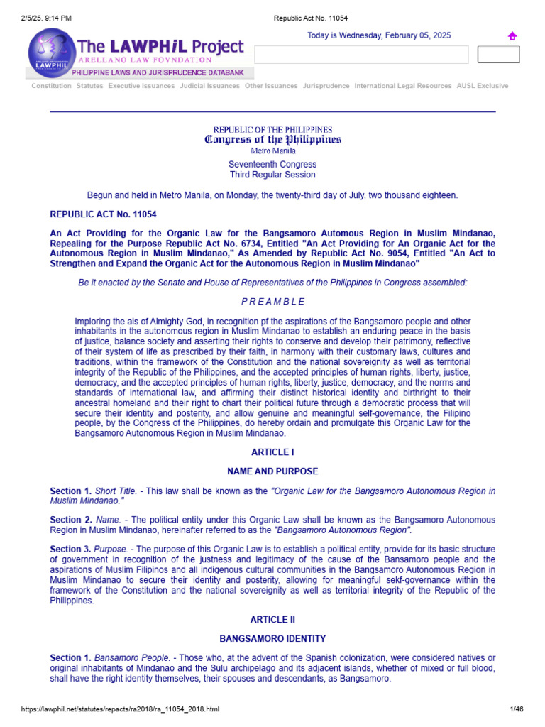 Republic Act No. 11054 | PDF | Government