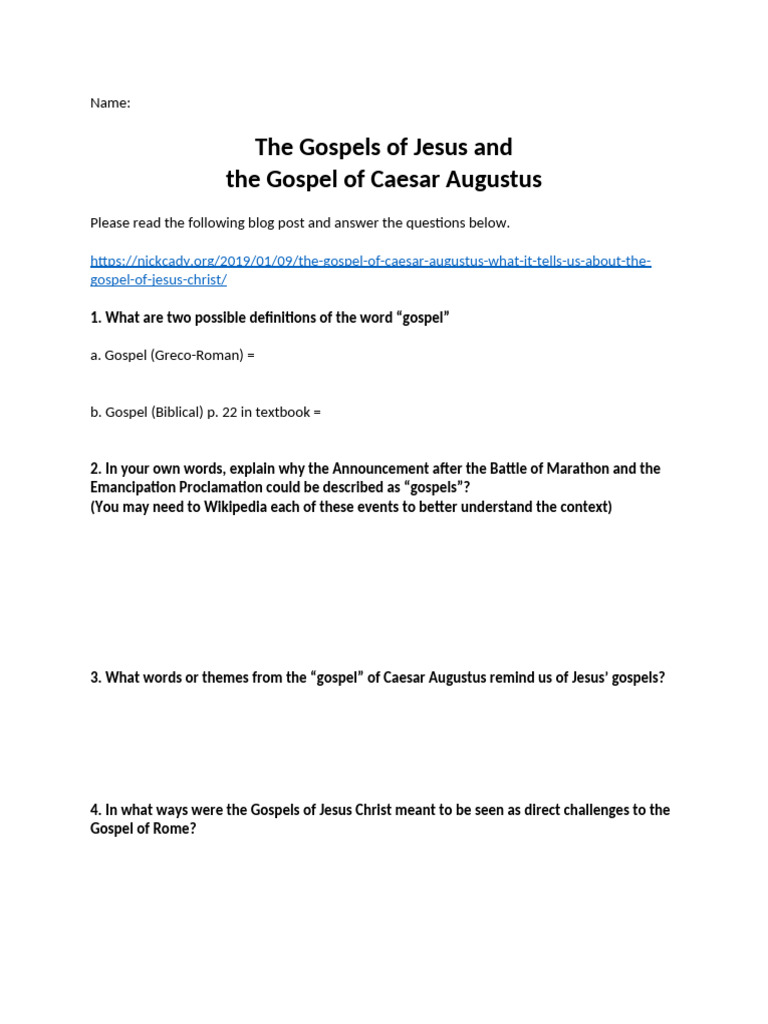 Gospels of Caesar and Jesus Worksheet | PDF