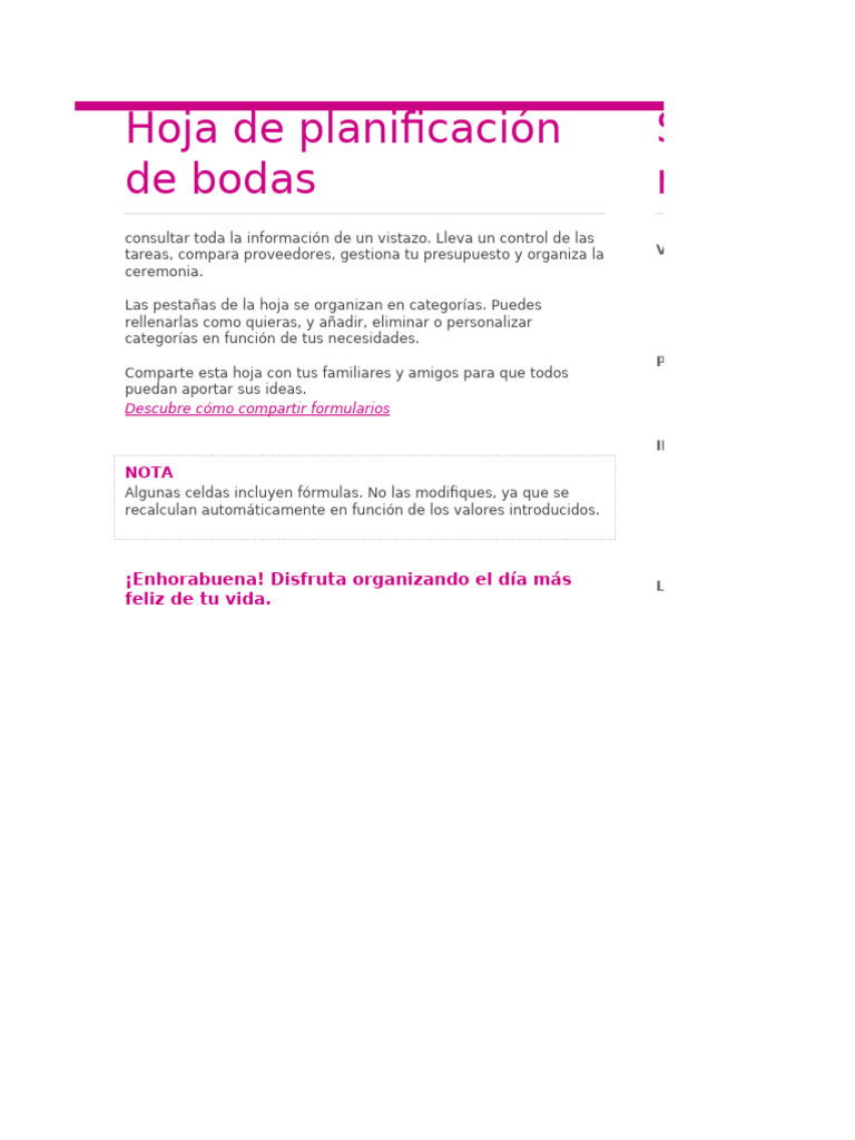 Hoja de Planificación de Bodas | PDF