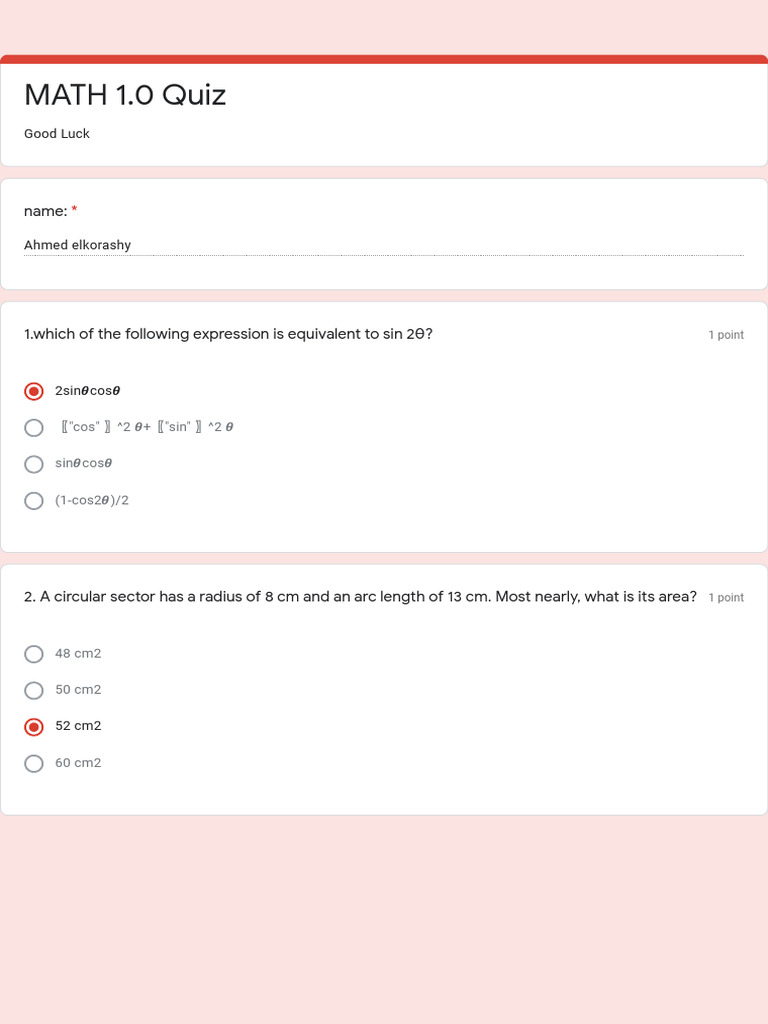 3.math1.0 Quiz | PDF