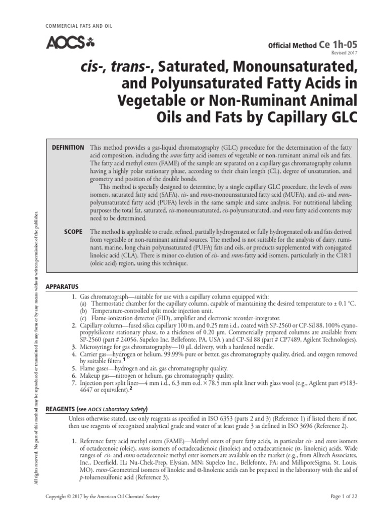 AOCS Ce1h_05 | PDF | Fat | Gas Chromatography