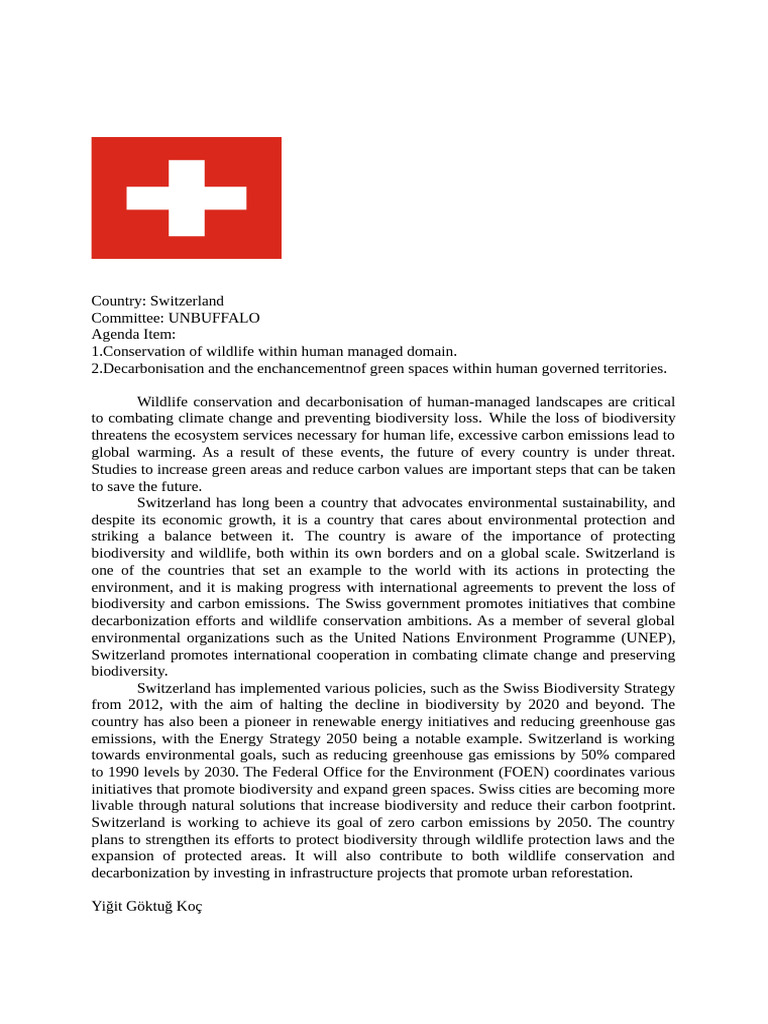Position Paper - Switzerland | PDF | Climate Change Mitigation ...