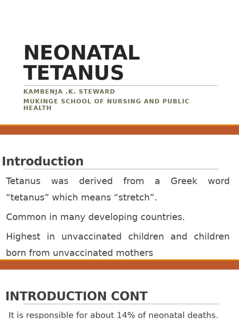Neonatal Tetanus - Mukinge | PDF | Medical Specialties