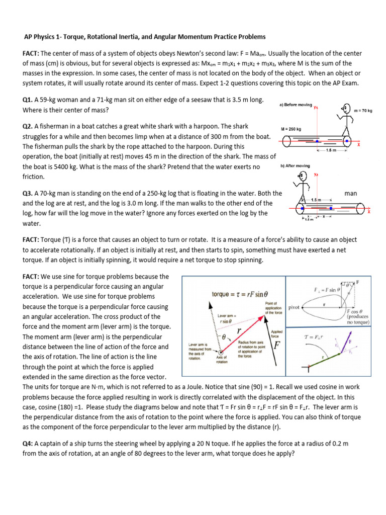Unit 6 Torque Rotation Angular Momentum Practice Questions 2019 | PDF | Rotation Around A Fixed ...