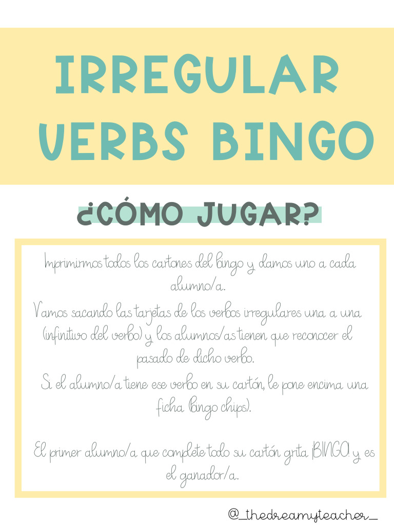 Irregular Verbs Bingo Game Guide | PDF | Grammatical Conjugation ...