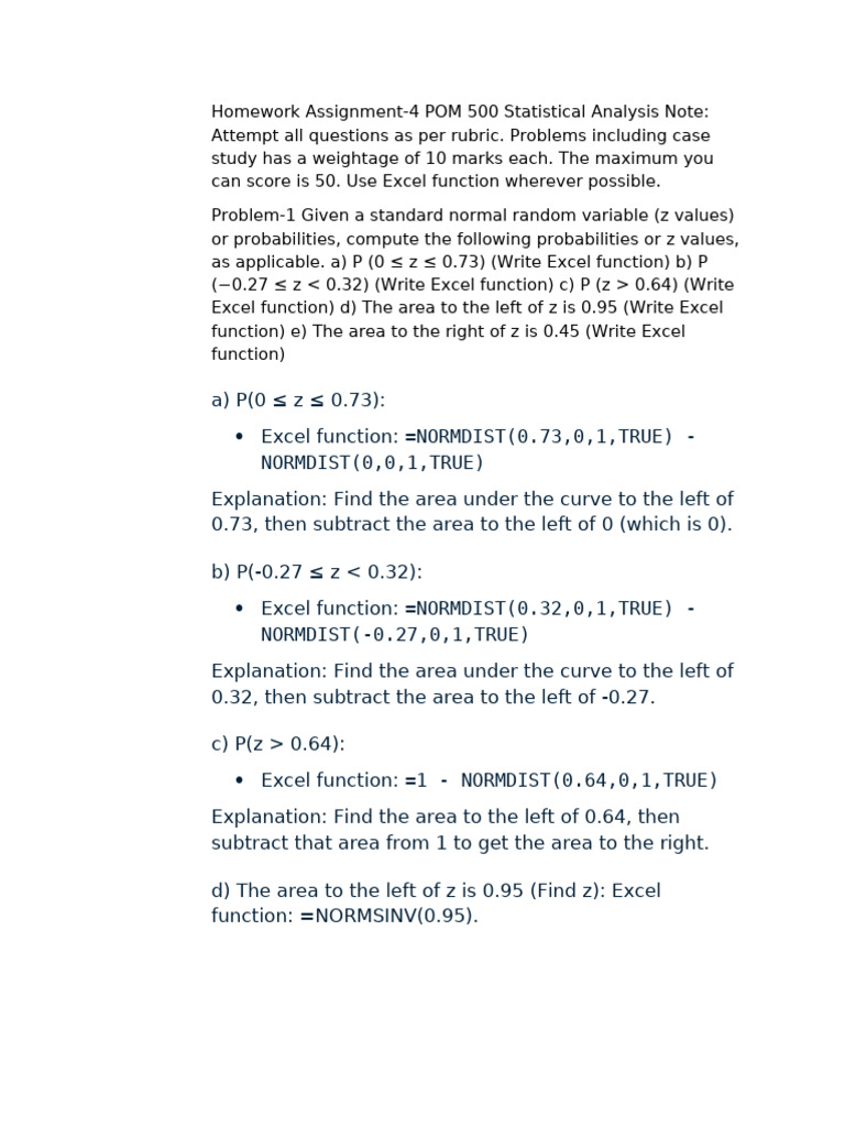 Homework Assignment-4 POM 500 Homework 4 Answers | PDF | Function (Mathematics) | Normal ...