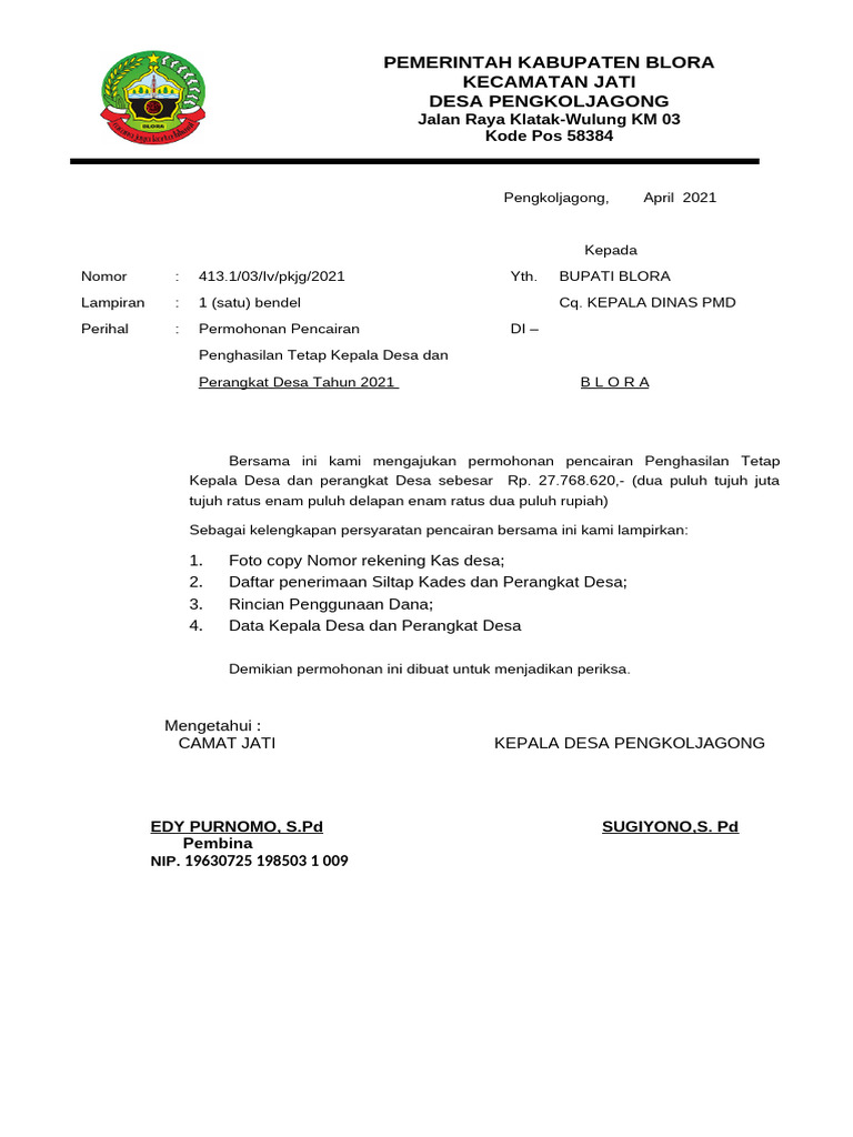 Revisi Format Pengajuan Siltap April-Juni | PDF