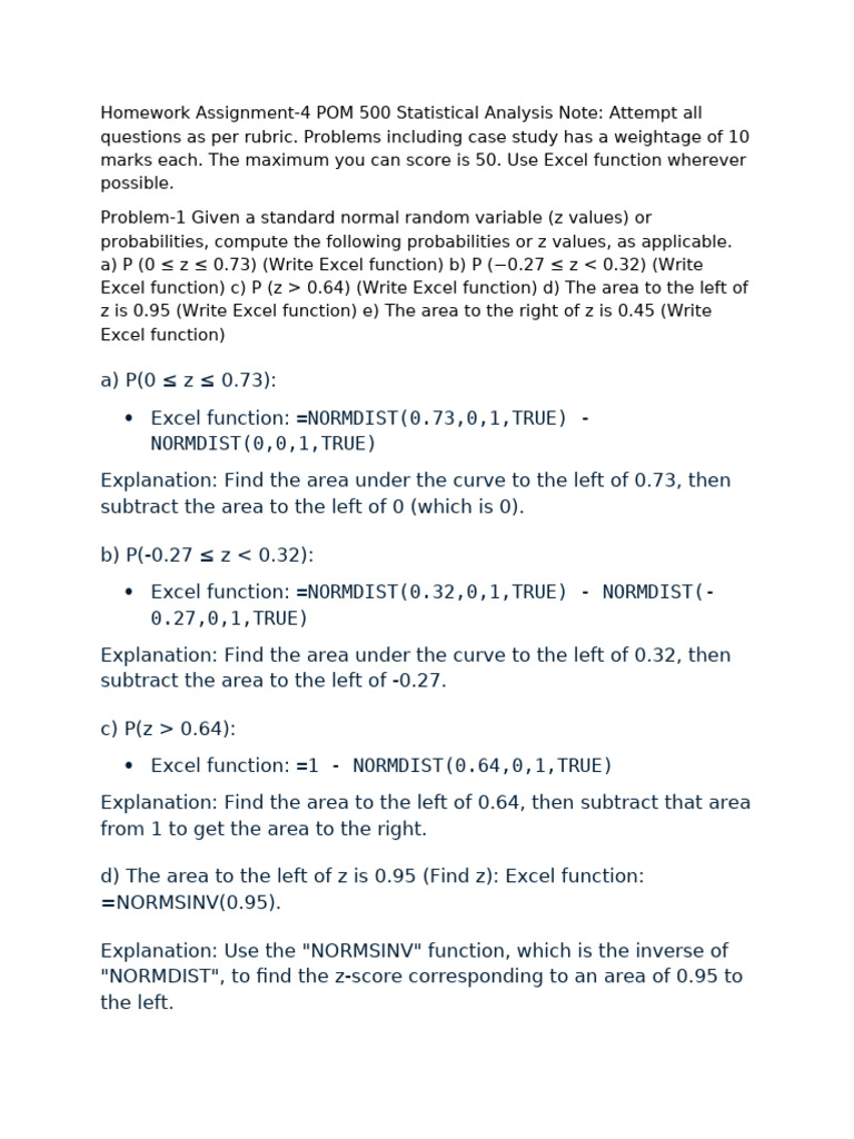 Statistical Analysis Homework POM 500 | PDF | Standard Deviation ...
