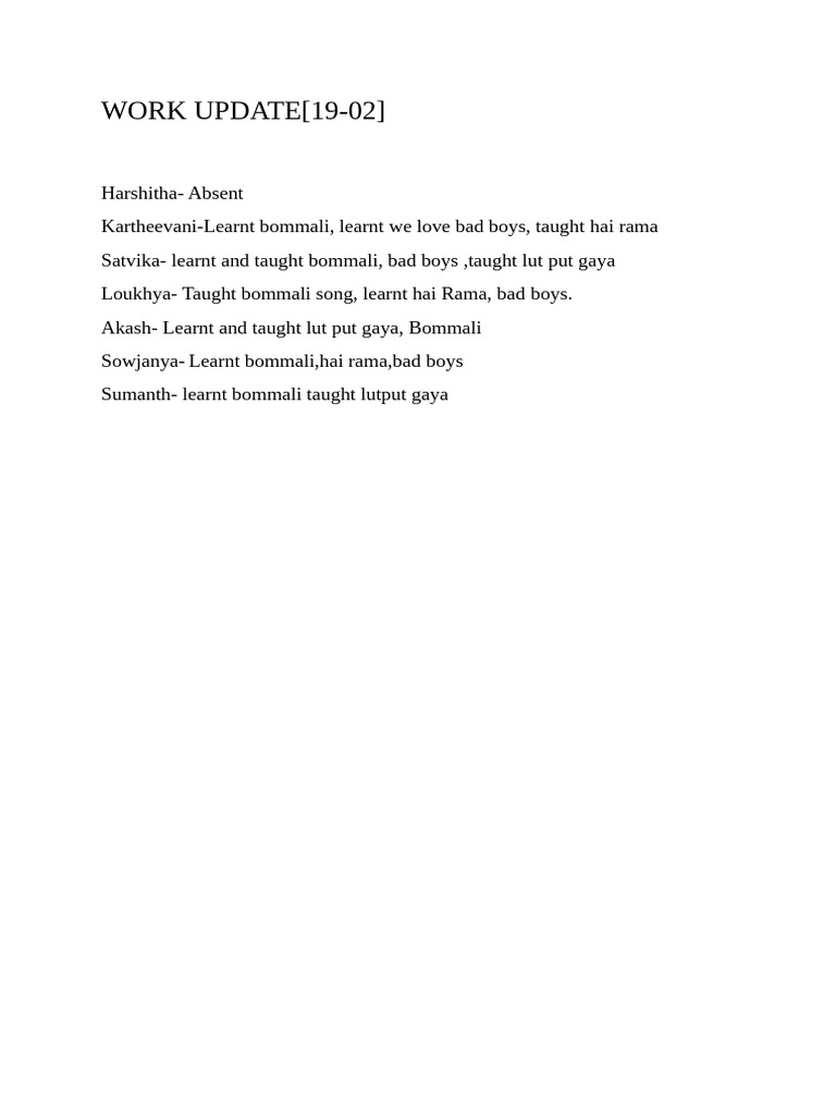 Weekly Music Class Update | PDF