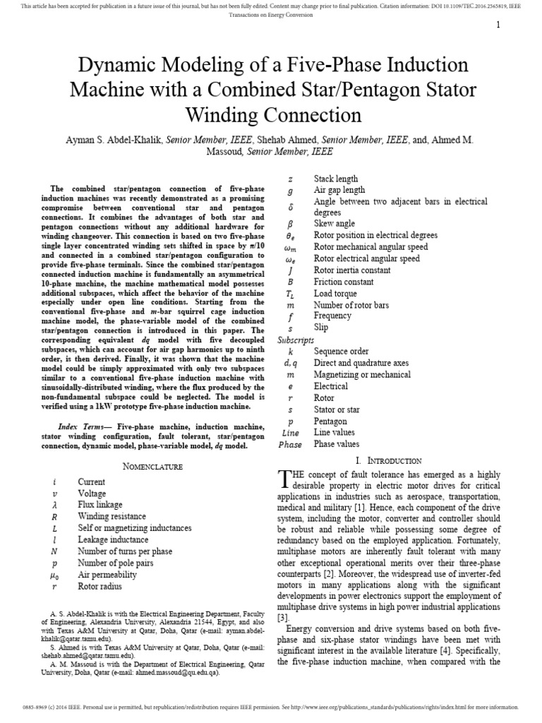 Five-Phase Induction Machine Model | PDF | Inductance | Electric Motor