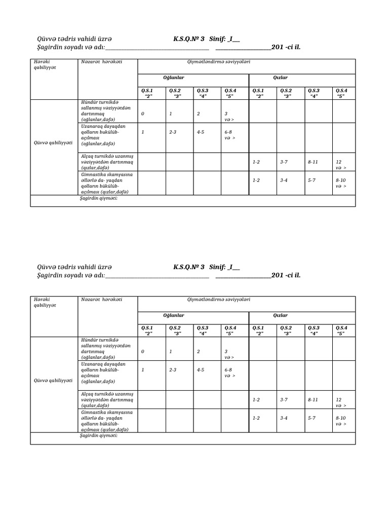 Fiziki Tərbiyə, I-X Siniflər. KSQ-3 | PDF