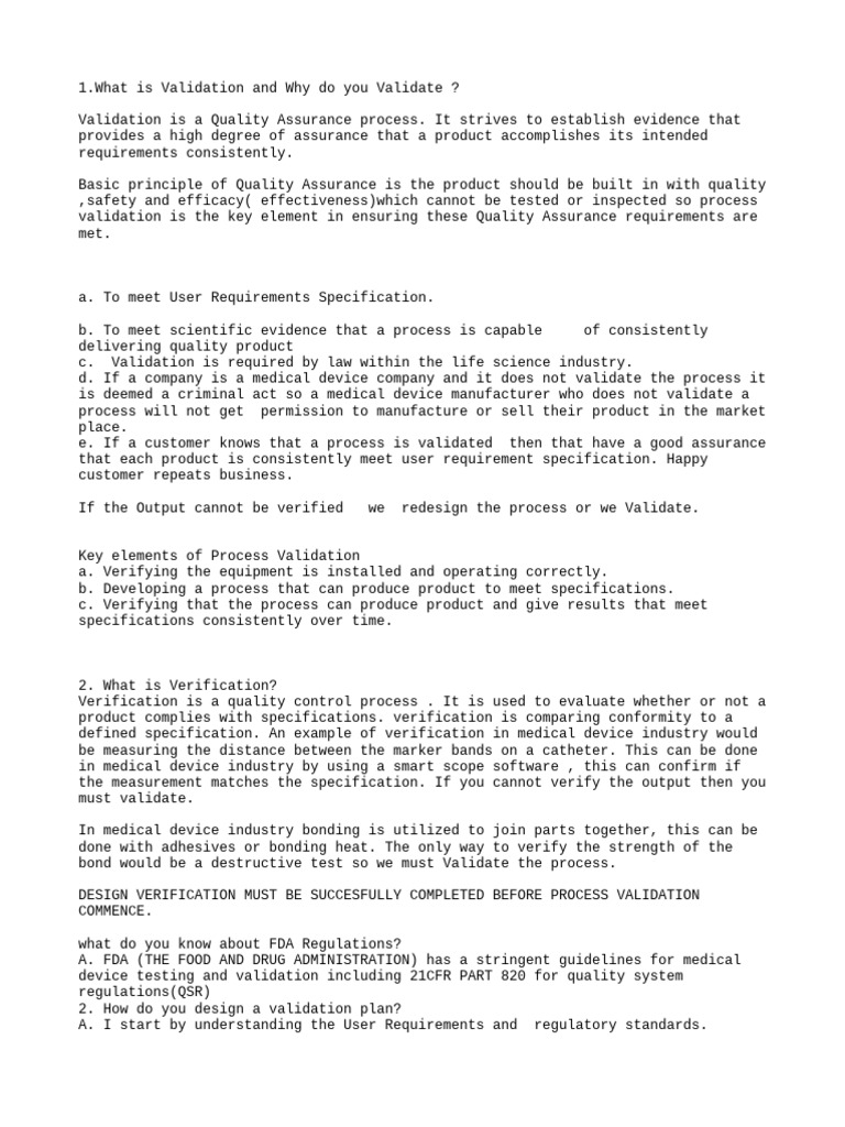 Validations Interview Questions | PDF | Verification And Validation ...