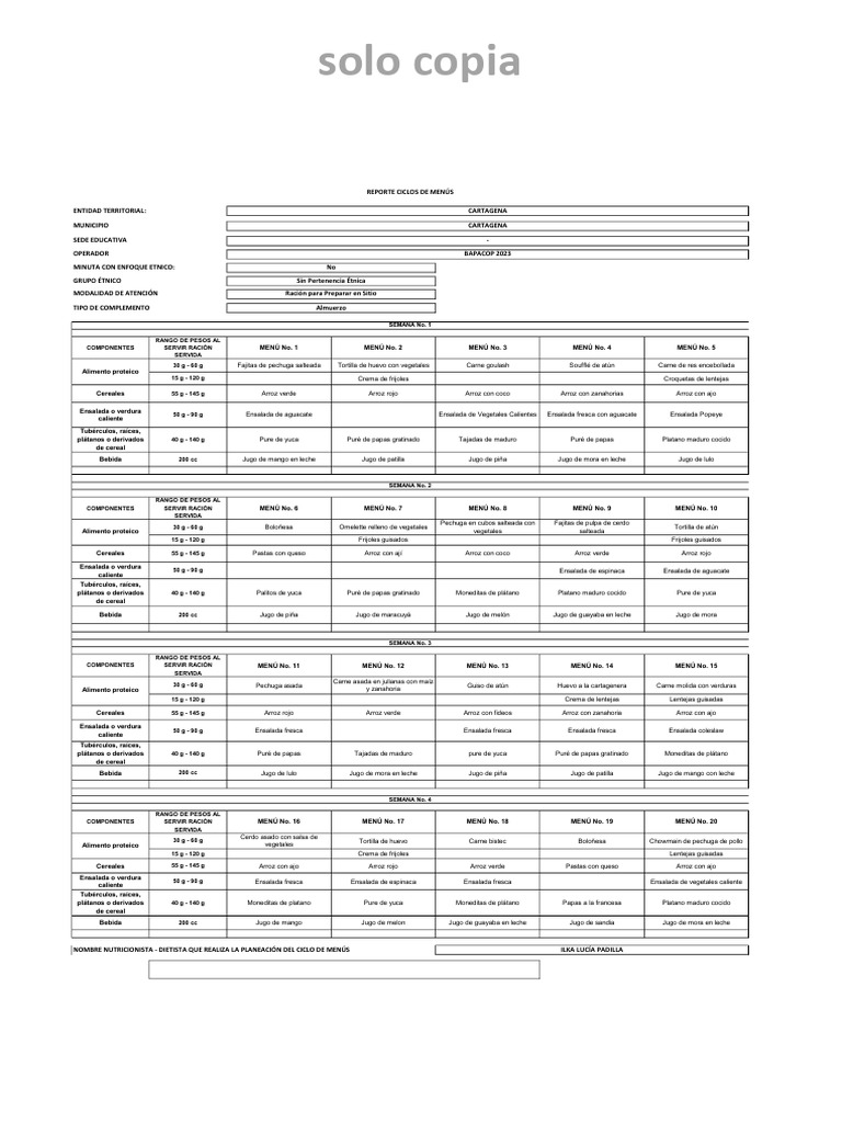 Ciclos de Menús Aps-2023 | PDF | ensalada | Vegetales