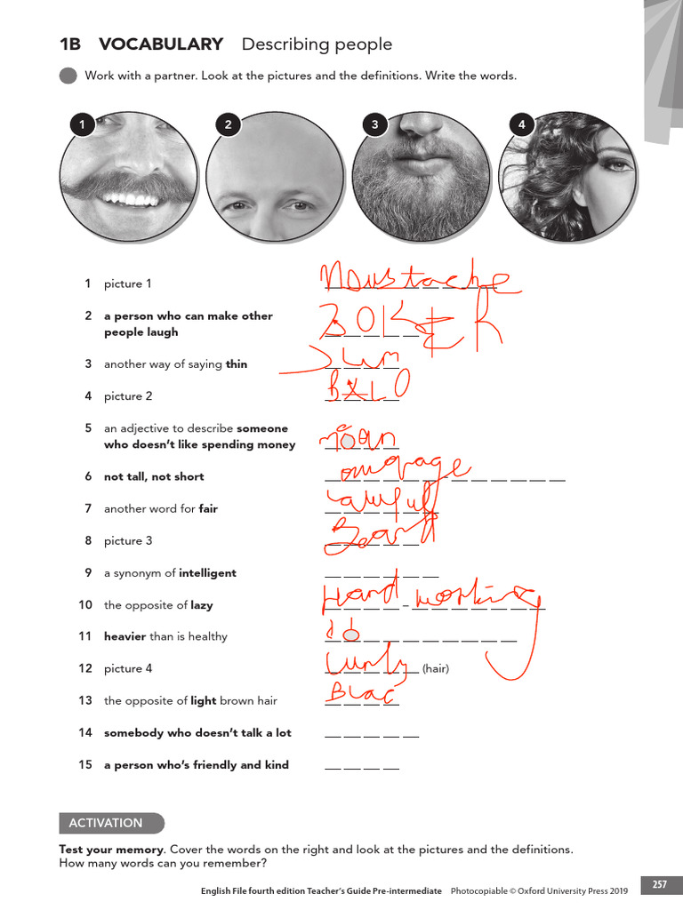 EnglishFile4e Pre-Intermediate TG PCM Vocab 1B | PDF