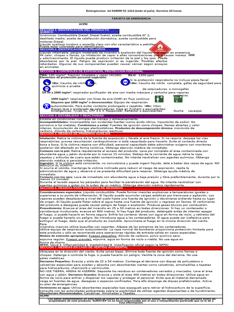 Ficha Tecnica Acpm | PDF | Agua | Combustión